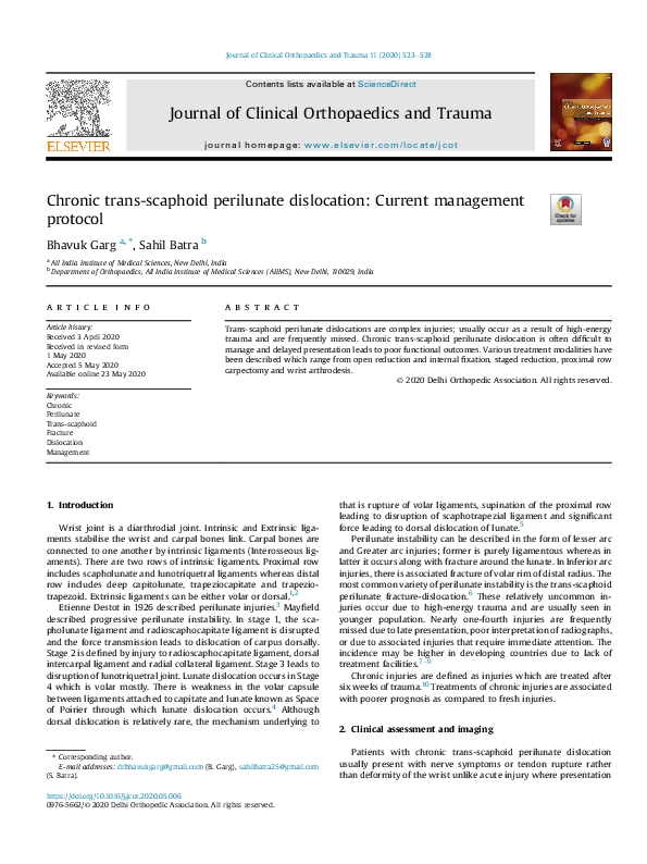 (PDF) Chronic trans-scaphoid perilunate dislocation: Current management ...