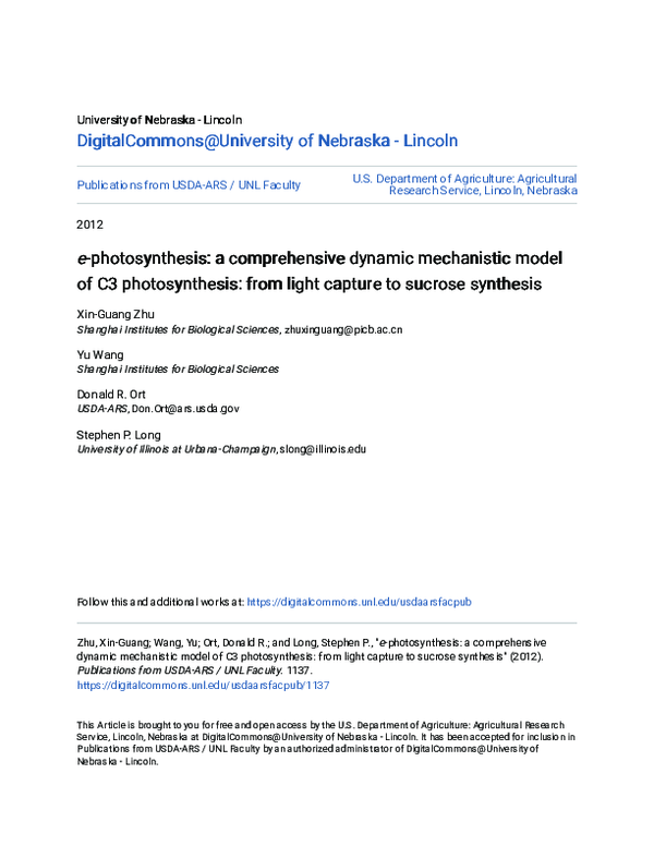 (PDF) e-photosynthesis: a comprehensive dynamic mechanistic model of C3 ...