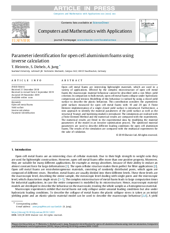 (PDF) Parameter identification for open cell aluminium foams using inverse calculation