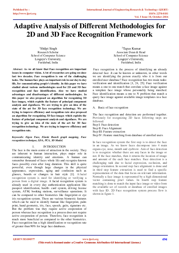 Pdf Adaptive Analysis Of Different Methodologies For 2d And 3d Face Recognition Framework