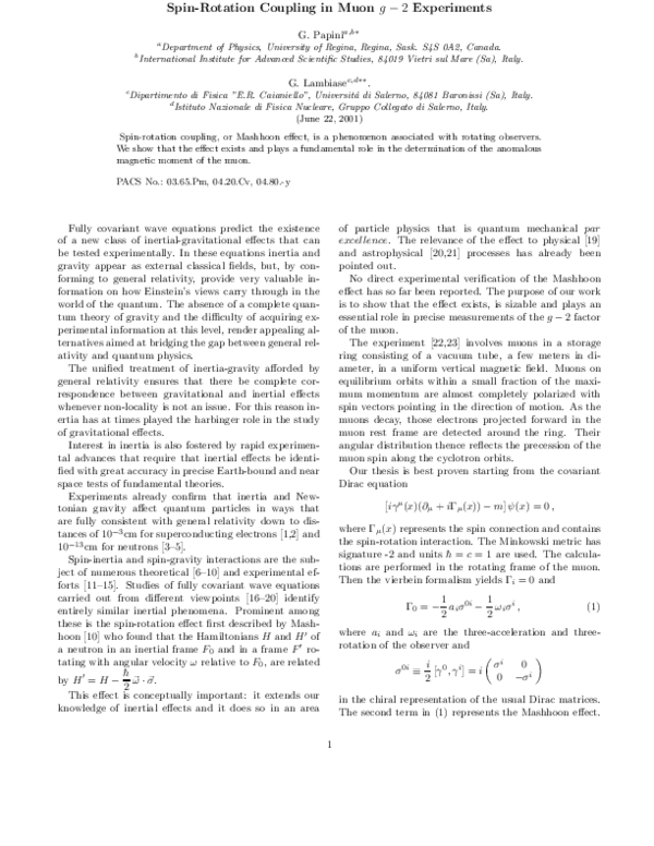 (PDF) Spin–rotation coupling in muon g−2 experiments