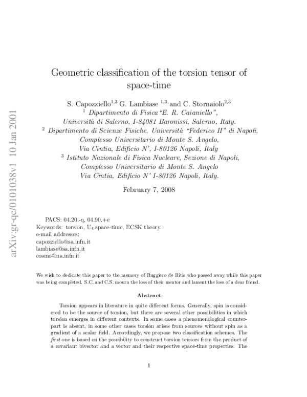(PDF) Geometric classification of the torsion tensor of space‐time