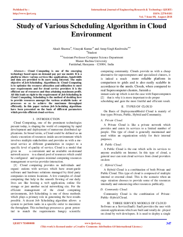 (PDF) Study of Various Scheduling Algorithm in Cloud Environment