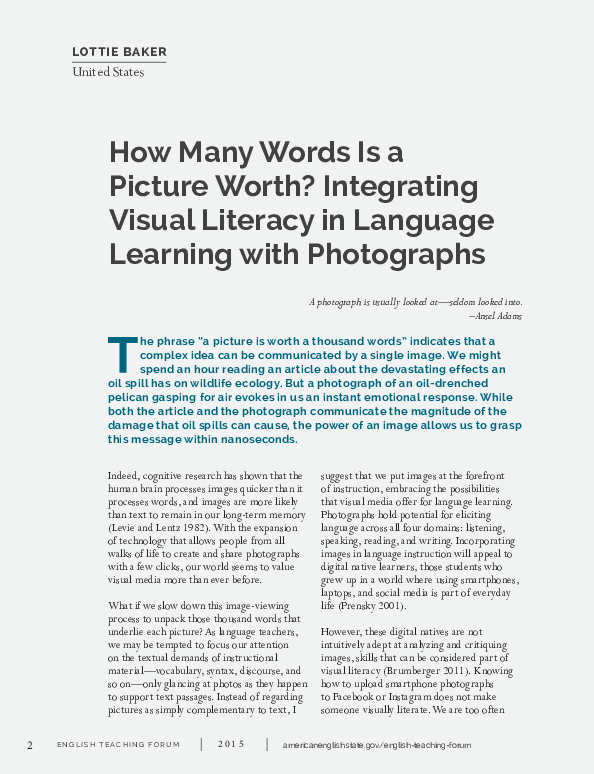 (PDF) How Many Words Is a Picture Worth? Integrating Visual Literacy in ...