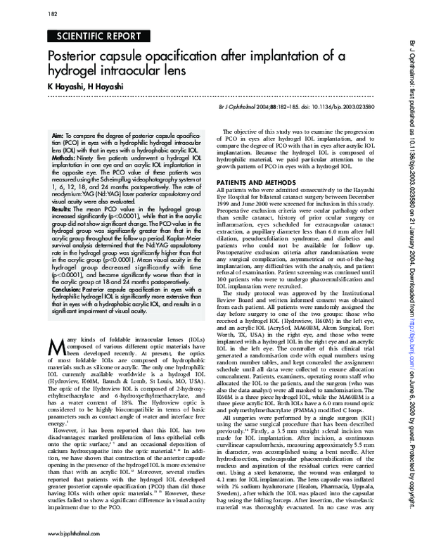 (PDF) Posterior capsule opacification after implantation of a hydrogel ...