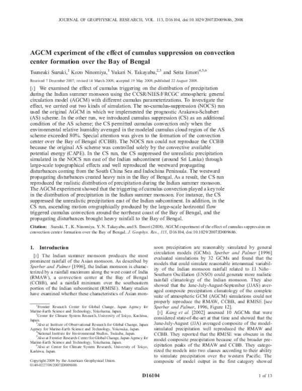 (PDF) AGCM experiment of the effect of cumulus suppression on ...