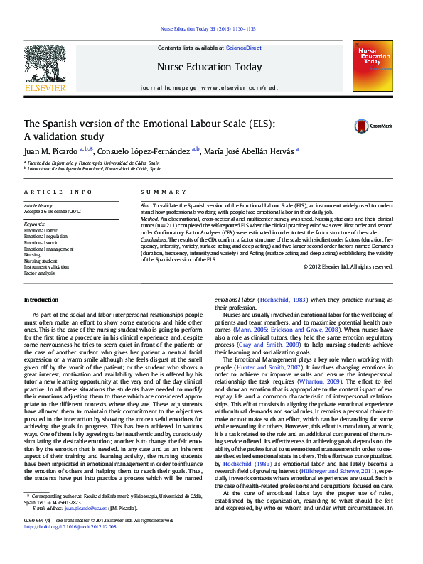 (PDF) The Spanish version of the Emotional Labour Scale (ELS): A ...