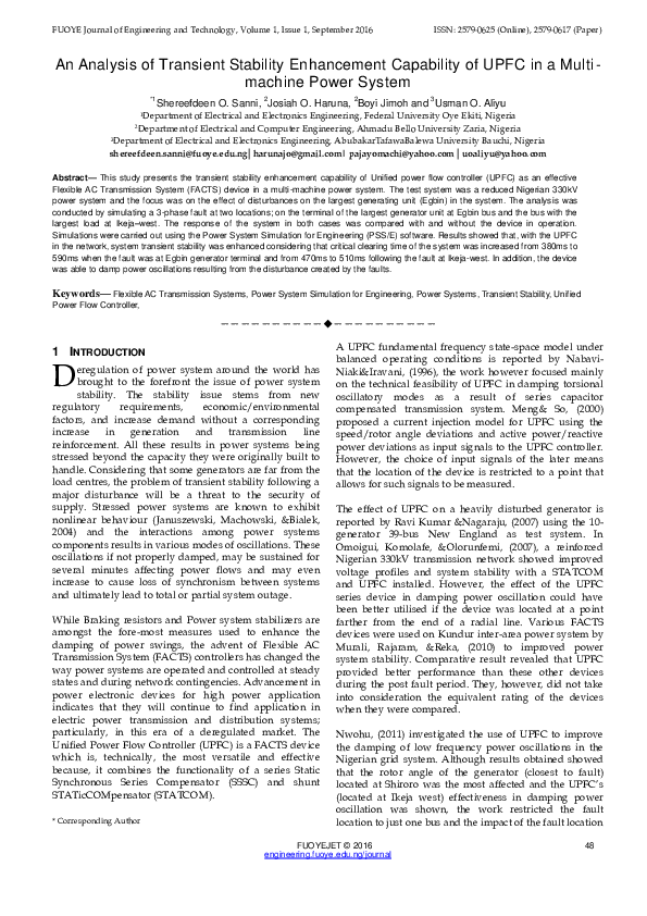 (PDF) An Analysis of Transient Stability Enhancement Capability of UPFC in a Multi-machine Power ...