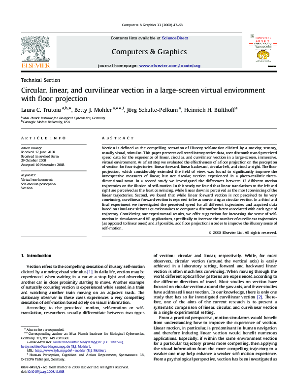 (PDF) Circular, Linear, and Curvilinear Vection in a Large-screen ...