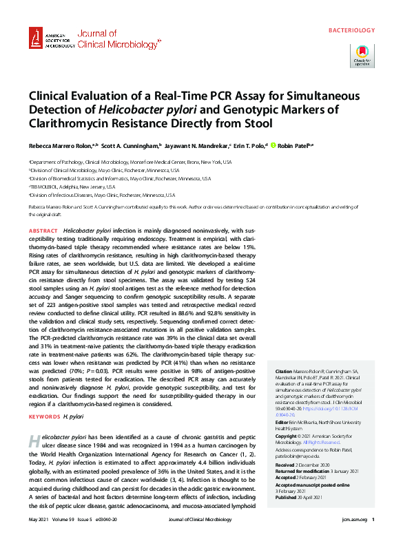 (PDF) Clinical Evaluation of a Real-Time PCR Assay for Simultaneous Detection of Helicobacter ...