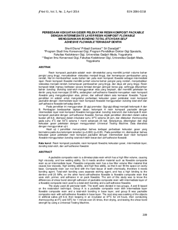(PDF) Perbedaan Kekuatan Geser Pelekatan Resin Komposit Packable Dengan ...