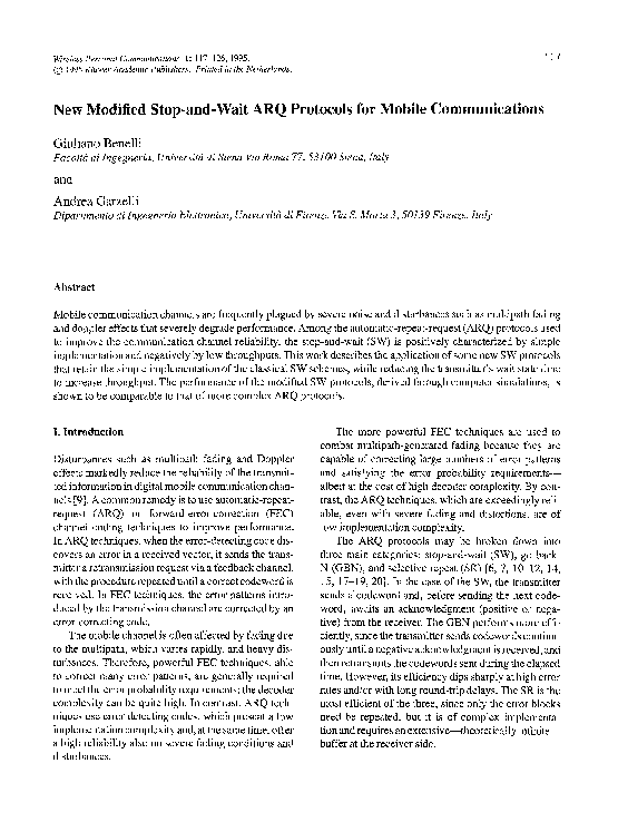 (PDF) New modified stop-and-wait ARQ protocols for mobile communications