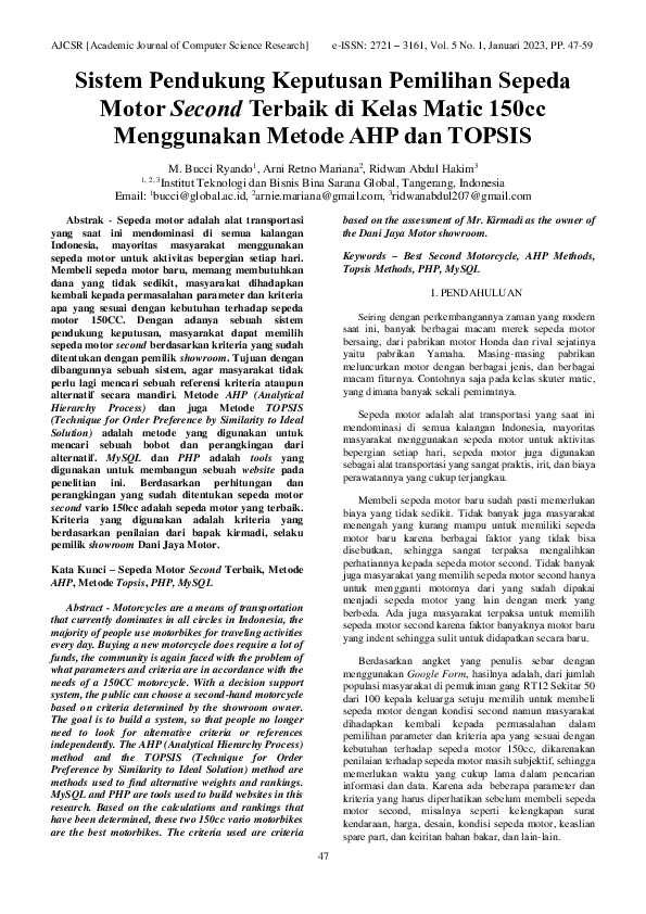 (PDF) Sistem Pendukung Keputusan Pemilihan Sepeda Motor Second Terbaik di Kelas Matic 150cc ...