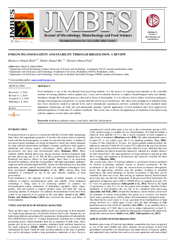 (PDF) Enhancing Food Safety and Stability Through Irradiation: A Review