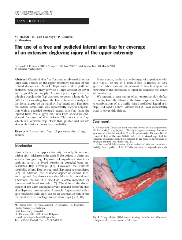 (PDF) The use of a free and pedicled lateral arm flap for coverage of ...