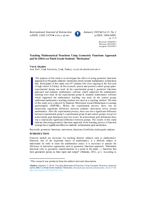(PDF) Teaching Mathematical Functions Using Geometric Functions ...