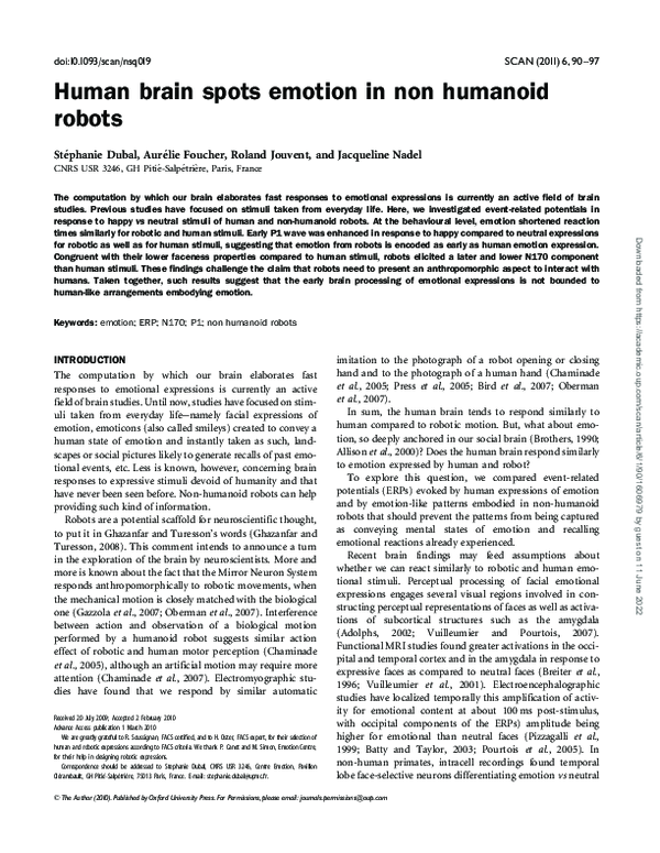 (PDF) Human brain spots emotion in non humanoid robots
