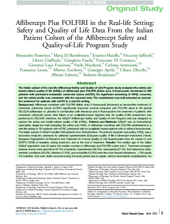 (PDF) Aflibercept Plus FOLFIRI in the Real-life Setting: Safety and Quality of Life Data From ...