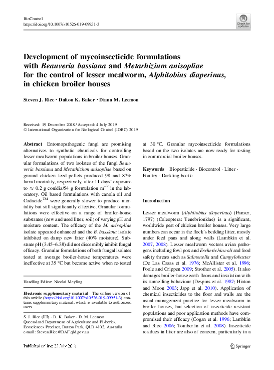 (PDF) Development of mycoinsecticide formulations with Beauveria ...