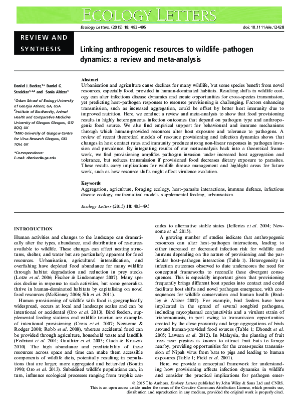 (PDF) Linking anthropogenic resources to wildlife-pathogen dynamics: a review and meta-analysis