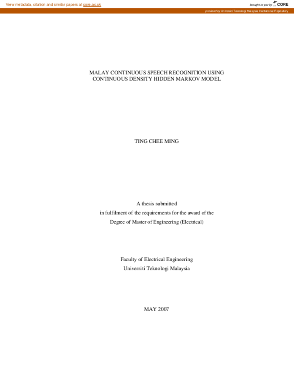 (PDF) Malay continuous speech recognition using continuous density hidden Markov model