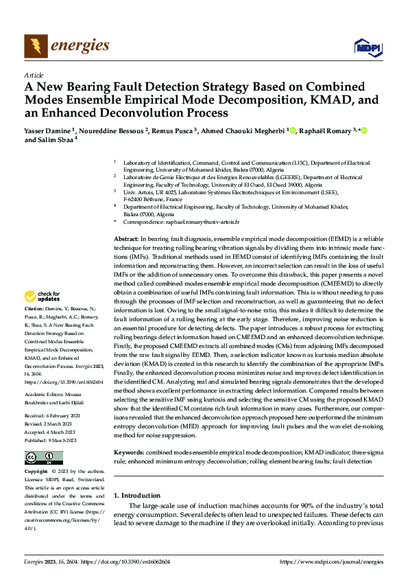 Pdf A New Bearing Fault Detection Strategy Based On Combined Modes Ensemble Empirical Mode