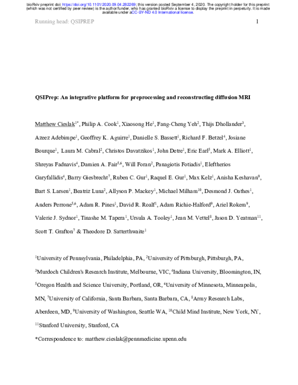 (PDF) QSIPrep: An integrative platform for preprocessing and reconstructing diffusion MRI