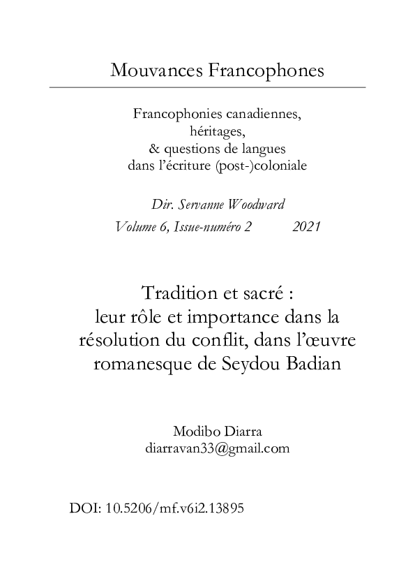 (PDF) Tradition et sacré : leur rôle et importance dans la résolution du conflit, dans l’œuvre ...