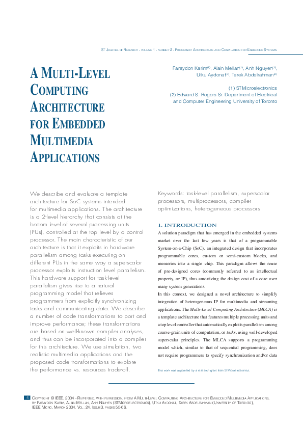 (PDF) A multilevel computing architecture for embedded multimedia applications