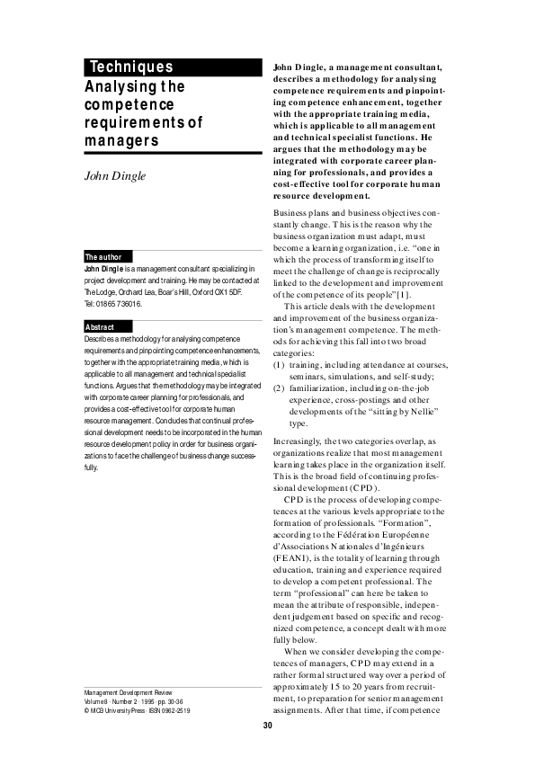 (PDF) Analysing the competence requirements of managers