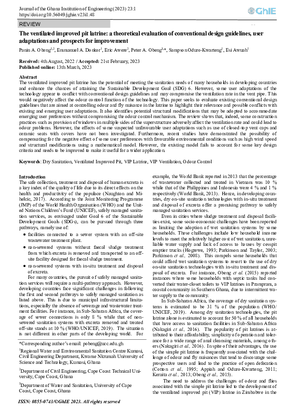 (PDF) Ventilated Improved Pit Latrine: A Theoretical Evaluation of ...
