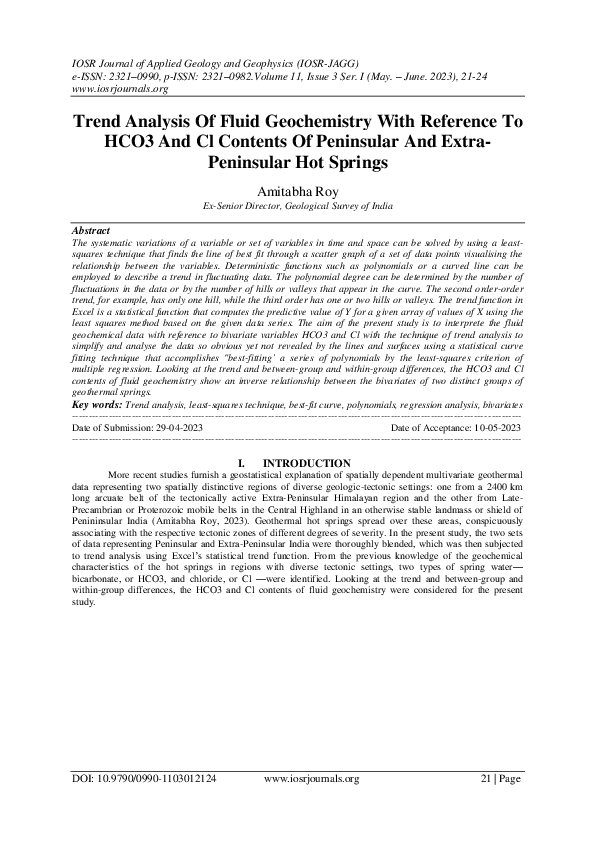 (PDF) Trend Analysis Of Fluid Geochemistry With Reference To HCO3 And ...