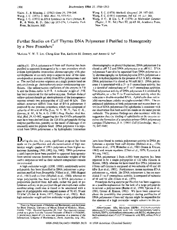 (PDF) Further studies on calf thymus DNA polymerase .delta. purified to ...