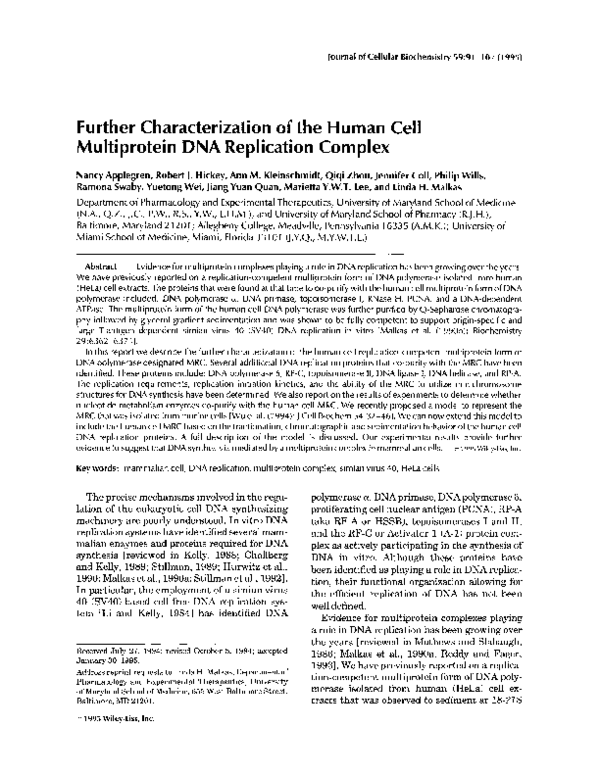 (PDF) Further characterization of the human cell multiprotein DNA ...