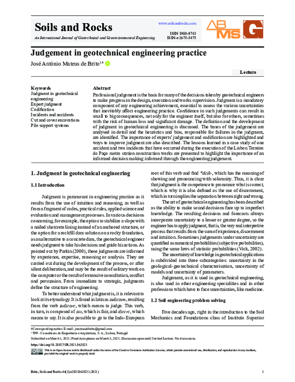 (PDF) Judgement in geotechnical engineering practice