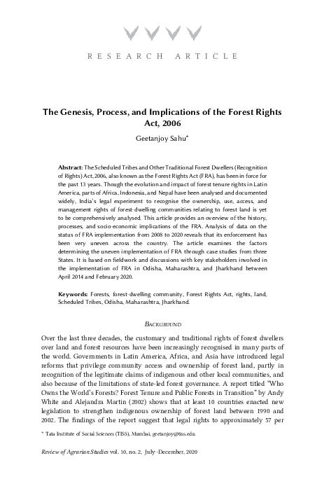 (PDF) The Genesis, Process, and Implications of the Forest Rights Act, 2006