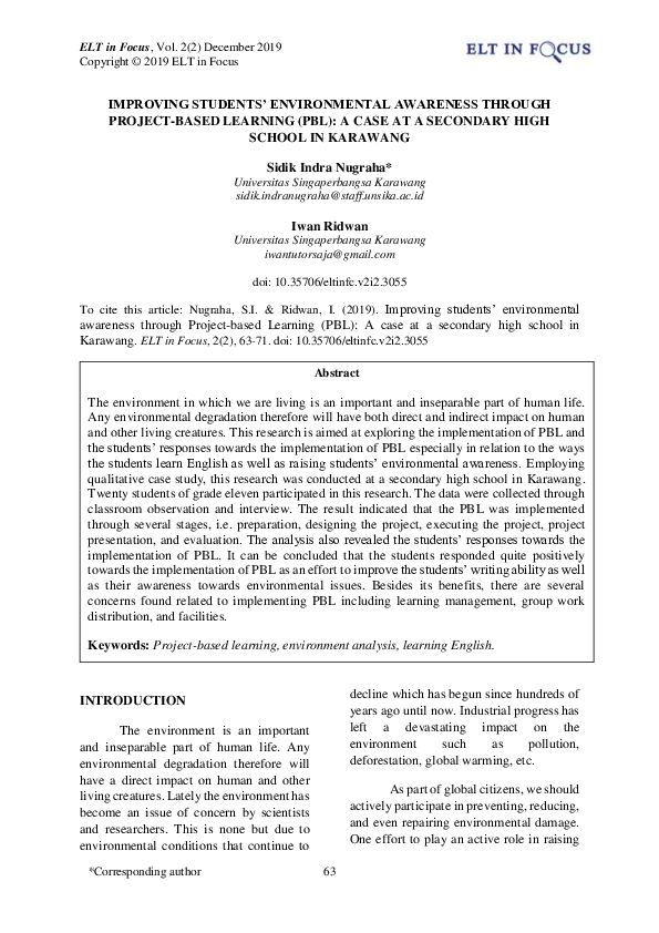 (PDF) Improving students’ environmental awareness through Project-Based ...