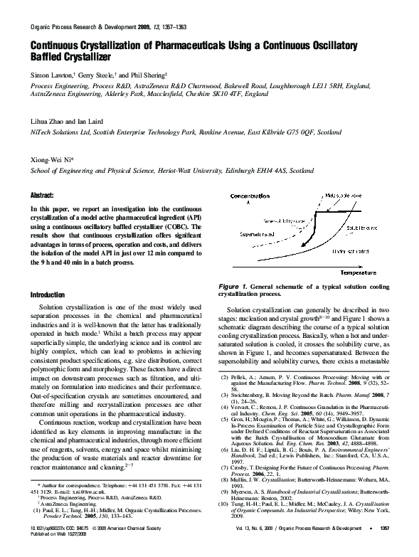 (PDF) Continuous Crystallization of Pharmaceuticals Using a Continuous Oscillatory Baffled ...