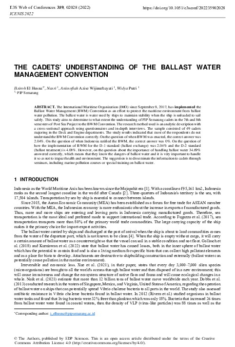 (PDF) The cadets' understanding of the ballast water management convention