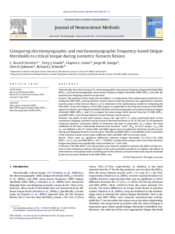 (PDF) Comparing electromyographic and mechanomyographic frequency-based fatigue thresholds to ...