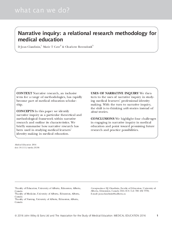 (PDF) Narrative inquiry: a relational research methodology for medical ...