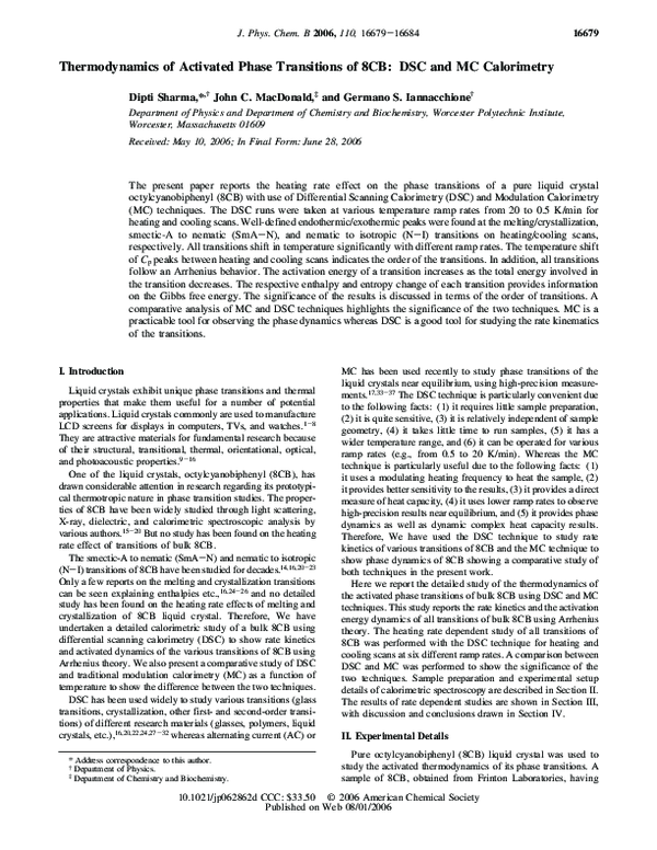 (PDF) Thermodynamics of Activated Phase Transitions of 8CB: DSC and MC ...