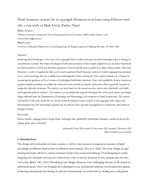 Pdf Flood Frequency Analysis In Ungauged Basins