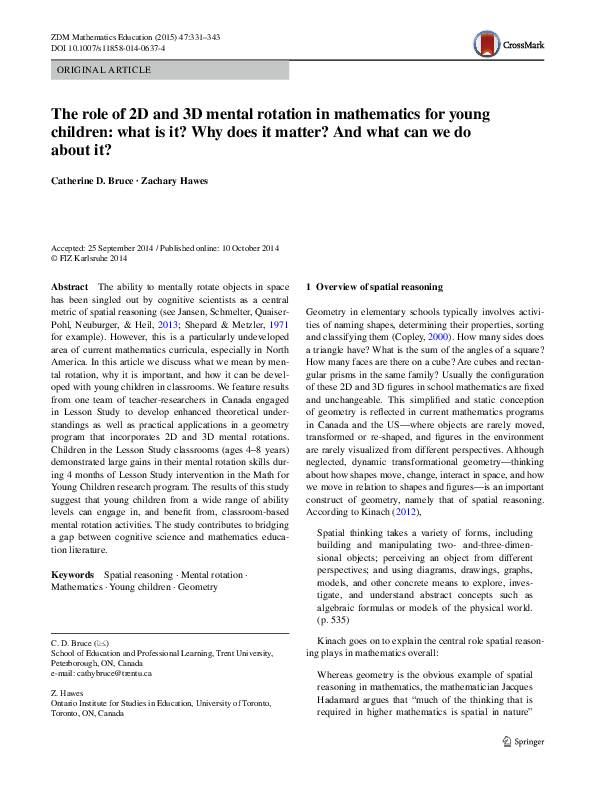 (PDF) The role of 2D and 3D mental rotation in mathematics for young ...