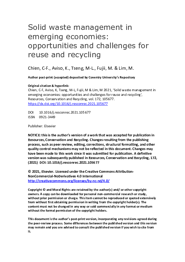 (PDF) Solid waste management in emerging economies: Opportunities and ...
