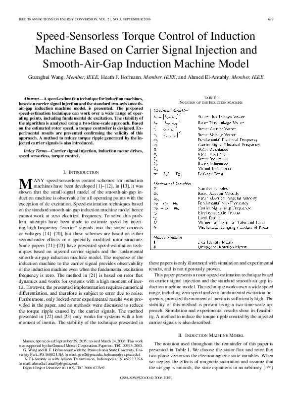 Pdf Sensorless Torque Control For Induction Machines Using Carrier