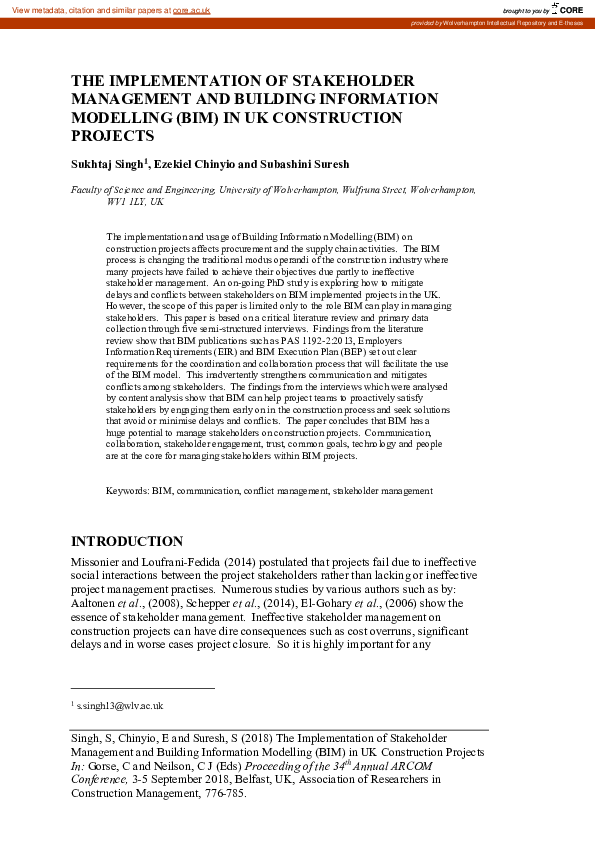 (PDF) The implementation of stakeholder management and building ...