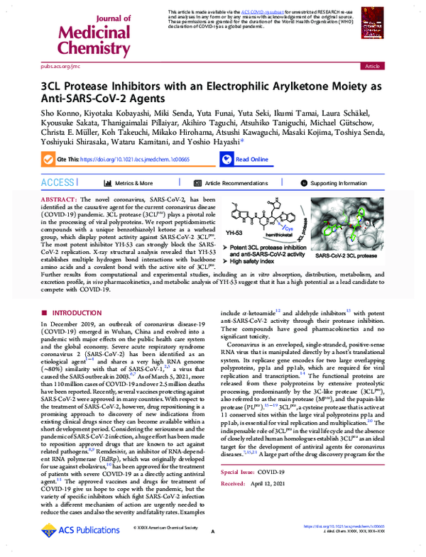 (PDF) 3CL Protease Inhibitors with an Electrophilic Arylketone Moiety as Anti-SARS-CoV2 Agents