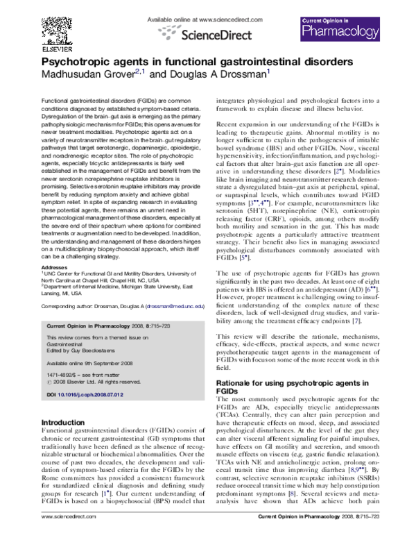 (PDF) Psychotropic agents in functional gastrointestinal disorders