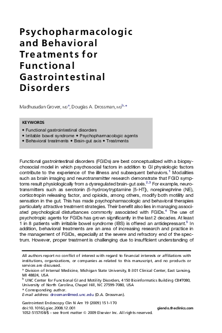 (PDF) Psychopharmacologic and behavioral treatments for functional ...